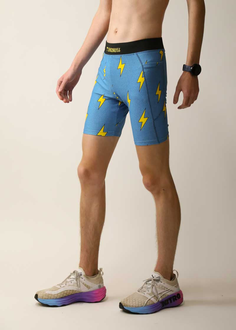 Men's Blue Bolts 8" Half Tights – ChicknLegs