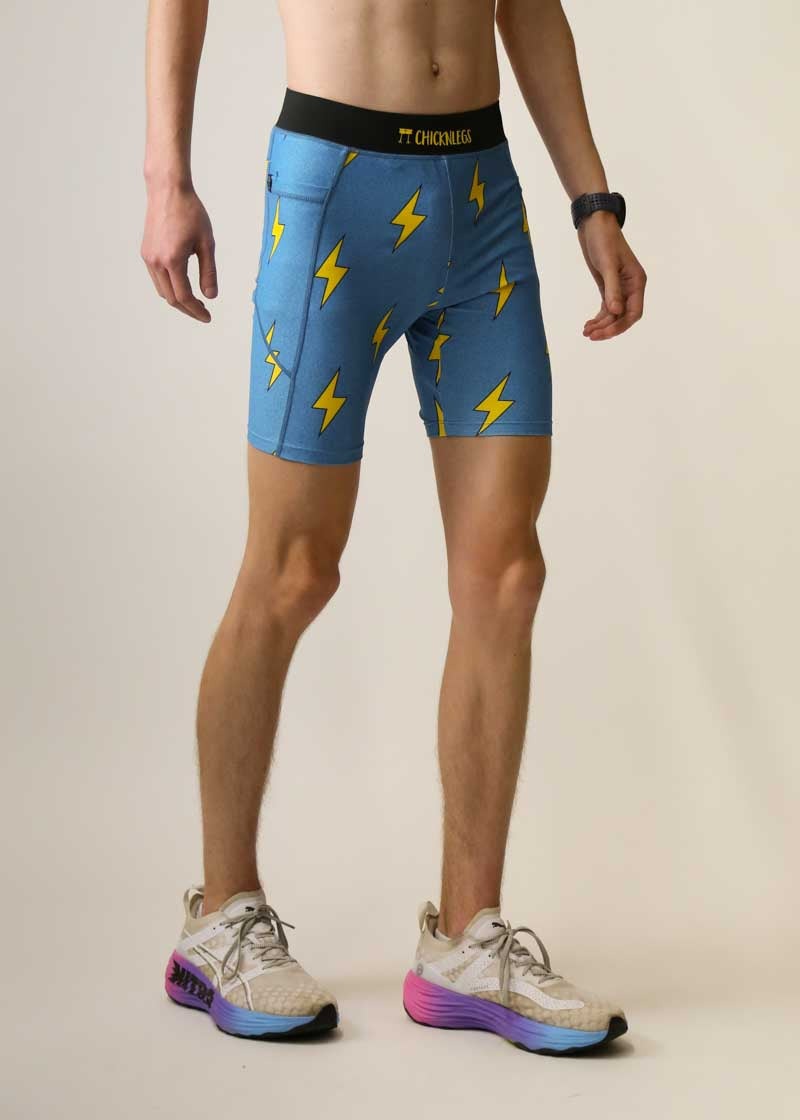 Men's Blue Bolts 8" Half Tights – ChicknLegs